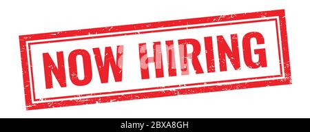 NOW HIRING red rectangle stamp Stock Photo - Alamy