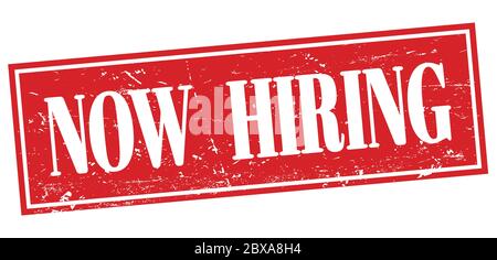 NOW HIRING red rectangle stamp Stock Photo - Alamy