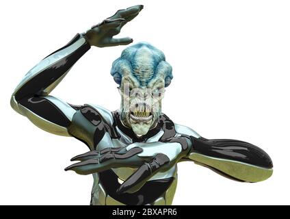 alien warrior explaining, 3d illustration Stock Photo - Alamy
