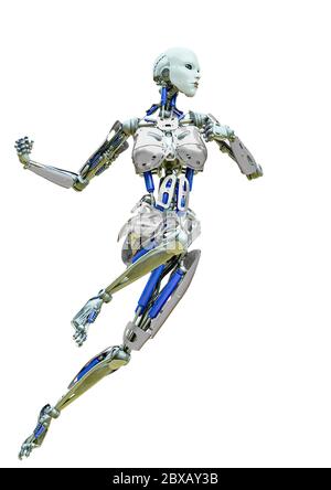cyborg girl comic pose two, 3d illustration Stock Photo - Alamy