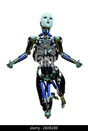 cyborg girl comic pose three, 3d illustration Stock Photo - Alamy