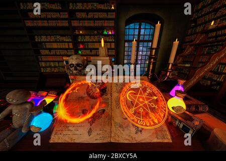 Fantasy alchemist's laboratory 3d illustration Stock Photo - Alamy
