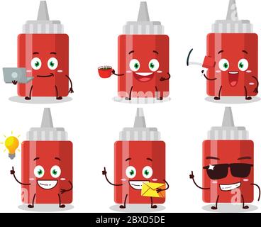 Sauce cartoon character with various types of business emoticons ...