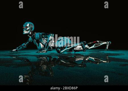 Android female soldier, military cyborg woman armed with rifle on white ...