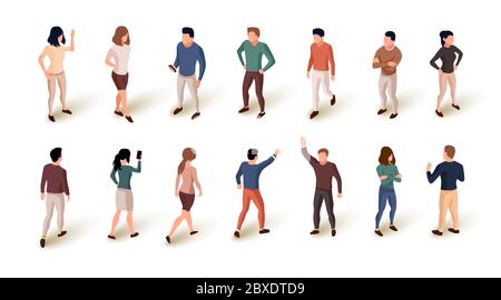 Collection of isometric people isolated over bright background ...
