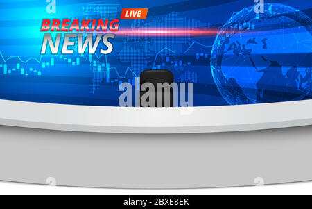 white table and chairs with breaking news live on lcds background in ...