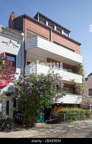 Modern brick residential building, apartment building, Bremen, Germany ...