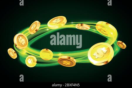 Coin swirl. Falling coins, falling money, flying gold coins, golden ...
