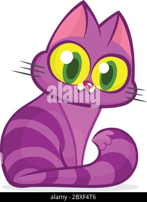 Cartoon pretty purple fat cat. Fat striped cat illustration isolated ...