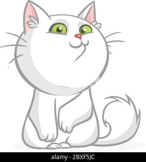 Cartoon pretty white fat cat sitting. Fat cat illustration isolated ...
