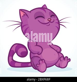 Cartoon pretty purple fat cat. Fat striped cat illustration isolated ...