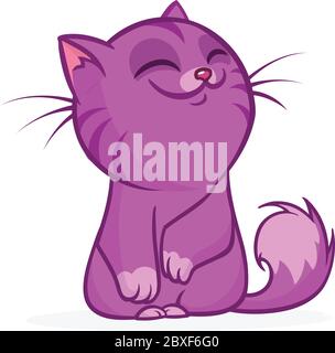 Cartoon pretty purple fat cat. Fat striped cat illustration isolated ...