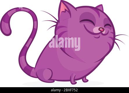 Cartoon pretty purple fat cat. Fat striped cat illustration isolated ...