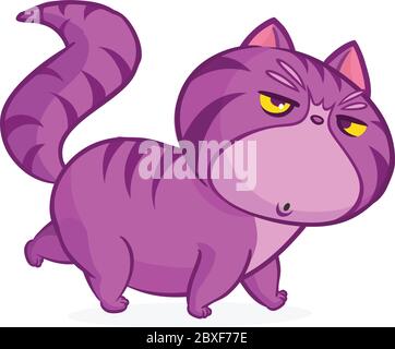 Cartoon pretty purple fat cat. Fat striped cat illustration isolated ...