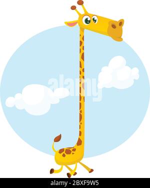 cute little giraffe cartoon comic character with smiling face happy ...