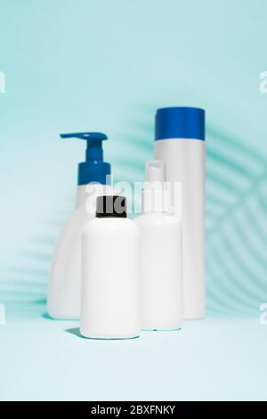 White plastic containers, green fern and fresh mint flowers for ...