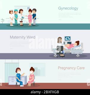 Hospital obstetric examination vector illustration. Cartoon flat ...