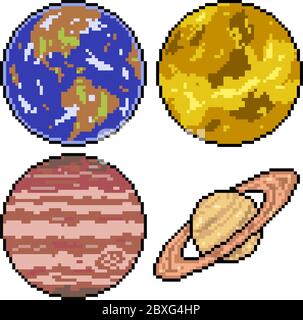 Pixel icon. Planet saturn with ring icon. Exploring space and solar ...