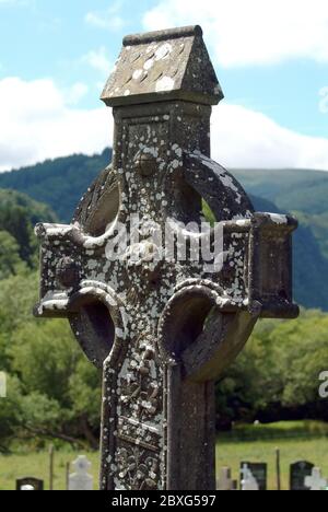 Old stone cross, Glendalough, Gleann Dá Loch, (Valley of two lakes ...