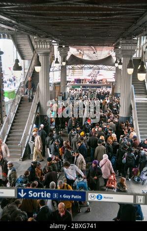 Metro 5 Rue Guy Patin station with grand fluted columns and double ...