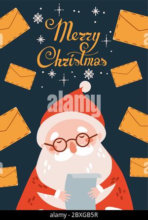 Cute Cartoon Santa Claus Reading a Book. Vector Illustration Stock ...