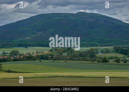 Mount Sleza Green fields farmland in June Lower Silesia Poland Stock ...