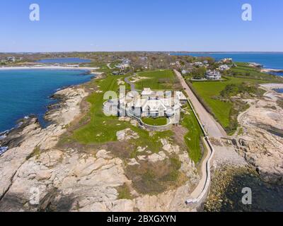 Historic mansion the Waves aerial view at 61 Ledge Road at Newport ...