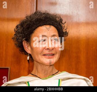 Aaju Peter, a Greenland Inuit now living in Nunavut, displays her ...