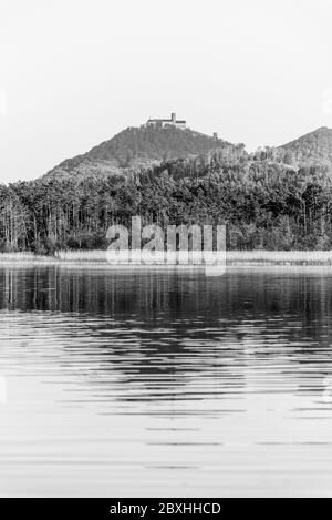 Medieval Castle Bezdez on the top of Bezdez Mountain. Reflected in ...