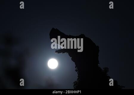 Jurassic moonlight over the Ironbridge Gorge with the moon silhouetting ...