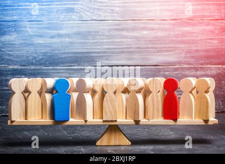 Two opposing groups of people on the scales. Opposing teams. Maintain ...