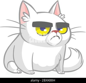 Cartoon grumpy white cat. Vector illustration isolated Stock Vector ...