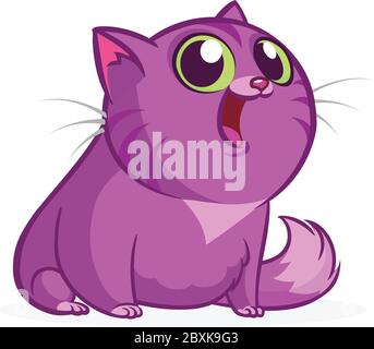 Cartoon pretty purple fat cat. Fat striped cat illustration isolated ...