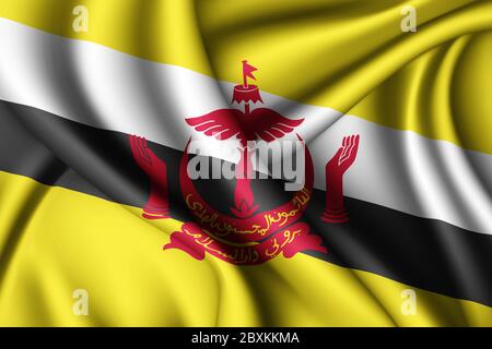3d rendering of an old Nation of Brunei flag waving Stock Photo - Alamy