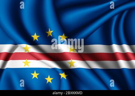 Old waving Cape verde flag, worn, stained, and crumpled. Textured canva ...