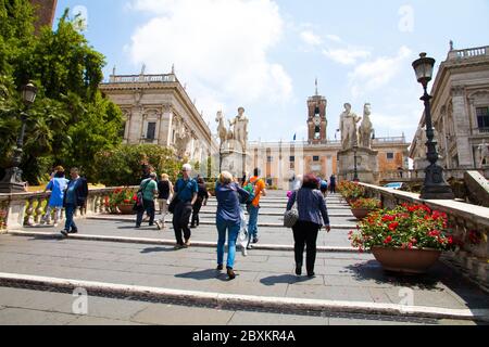 The Cordonata staircase leading to Piazza Campidoglio in Rome Italy ...