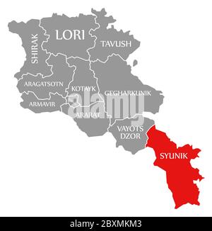 Area of Syunik, province of Armenia, isolated on a solid background in ...