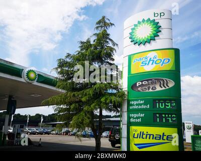 BP Petrol Station Sign With Unleaded Petrol and Diesel Fuel Prices ...