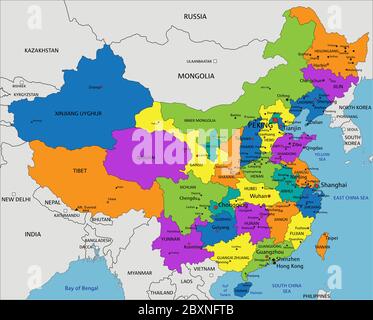 Colorful China political map with clearly labeled, separated layers ...