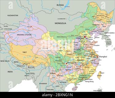 China - Highly detailed editable political map with labeling Stock ...