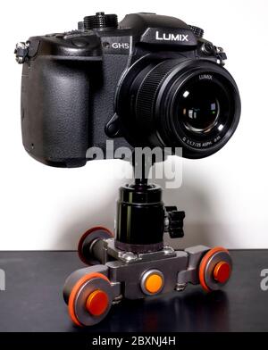 Photo DSLR camera or video lens close-up image on black background ...