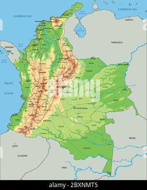 High detailed Colombia physical map with labeling Stock Vector Image ...