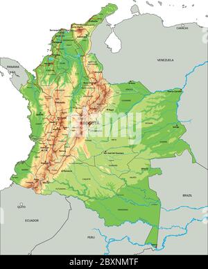 High detailed Colombia physical map with labeling Stock Vector Image ...