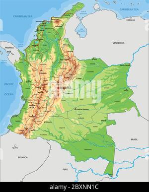 High detailed Colombia physical map with labeling Stock Vector Image ...