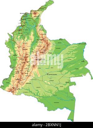 High detailed Colombia physical map with labeling Stock Vector Image ...