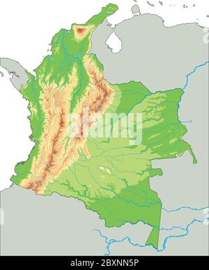 High detailed Colombia physical map with labeling Stock Vector Image ...