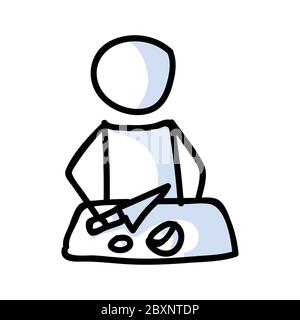 Doodle stickman illustration concept. Cooking woman with tasty food ...