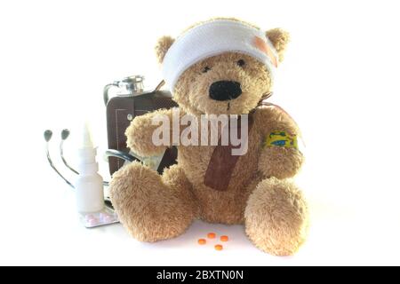 Kids first aid kit with Teddy, Bags, Stethoscope and medicines Stock ...