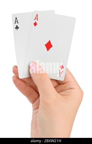 Poker hand with pair of aces isolated on black background Stock Photo ...