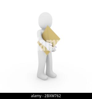 Man carrying envelope with letter. 3d rendered illustration Stock Photo ...